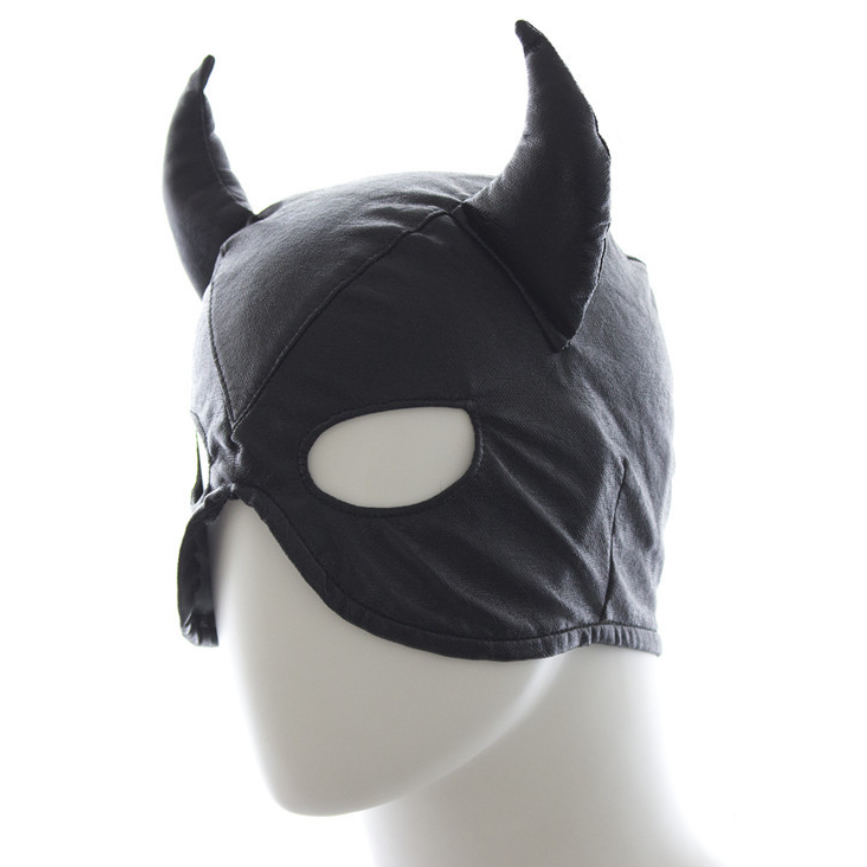 Leather GIMP Devil Mask Hood Muzzle BDSM Bondage Fetish Sex Play Toy