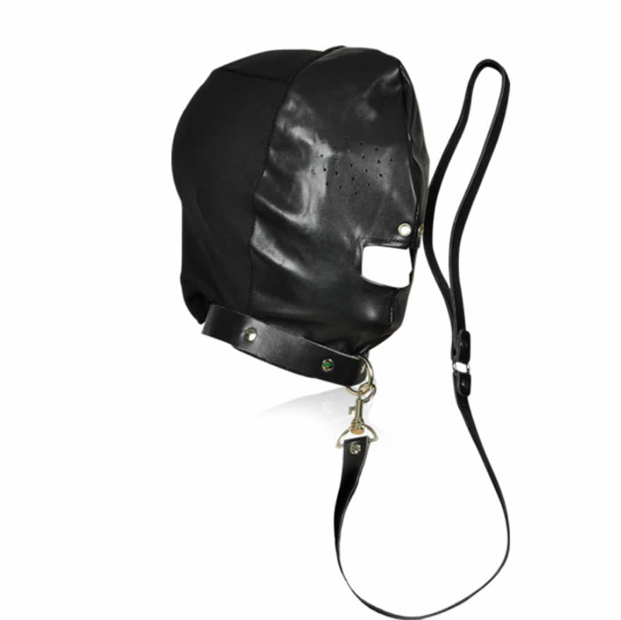 Leather Gimp Mask with Leash BDSM Bondage Gear Hood Muzzle
